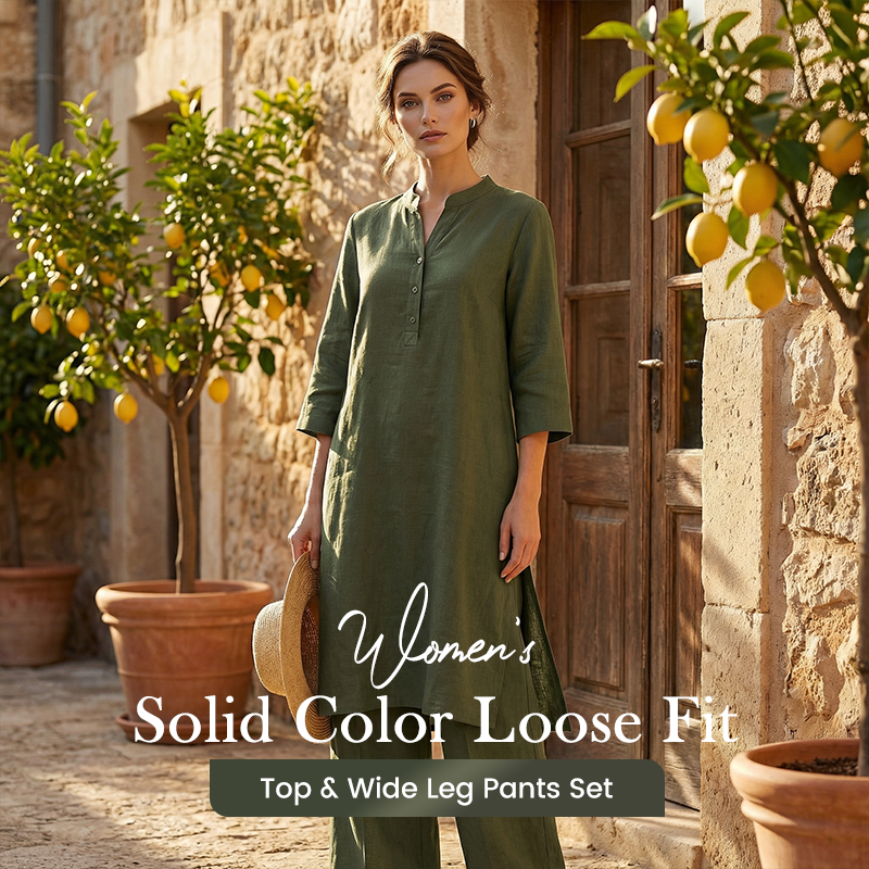 Solid Color Loose Fit Top & Wide Leg Pants Set – salefunn